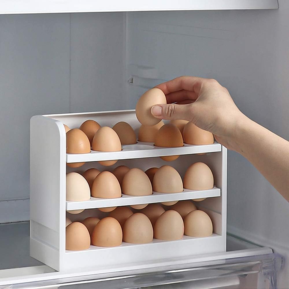 30 Grid Egg Holder For Refrigerator, 3-Layer Egg Storage Container Pla ...