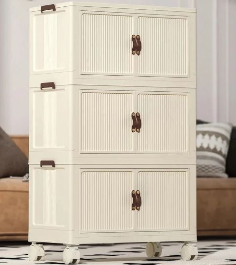 3 Layer Folding Storage Wardrobe ABS Plastic With Wheels – Gifto.pk