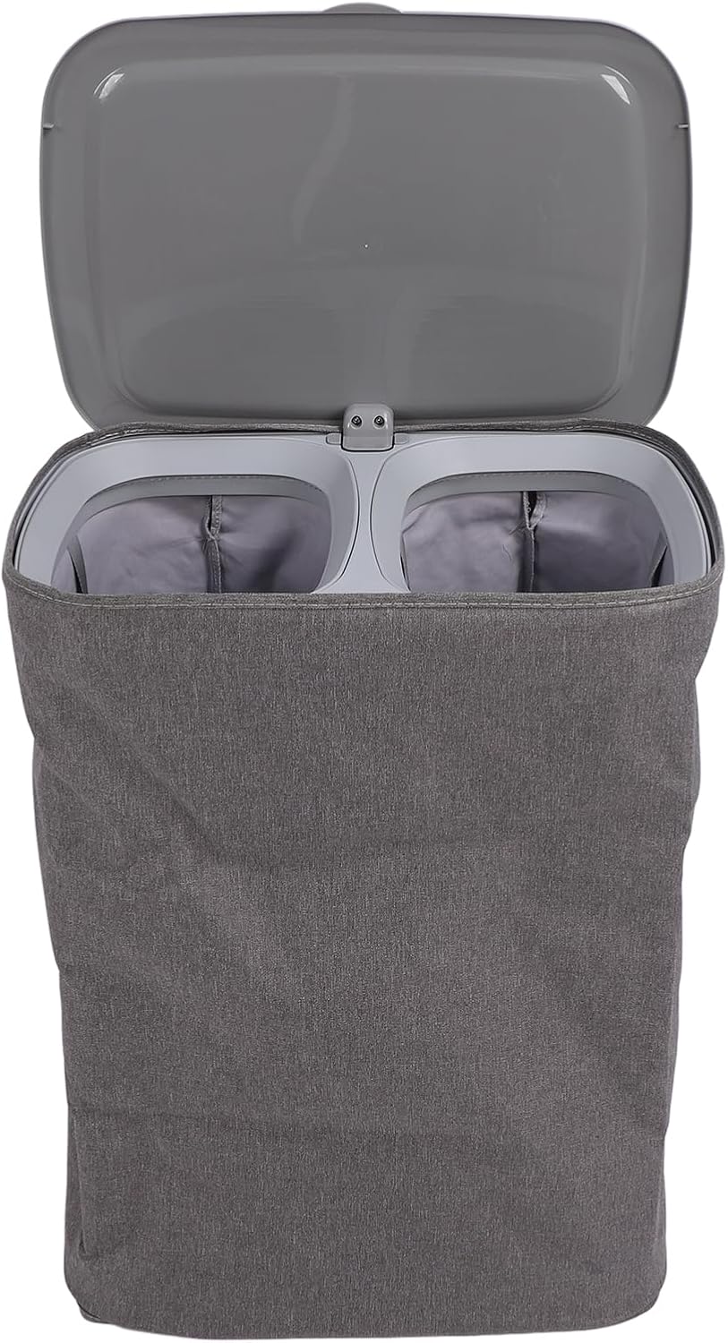 Laundry Basket with Lid, Dual Compartment Design Laundry Hamper, Cloth ...