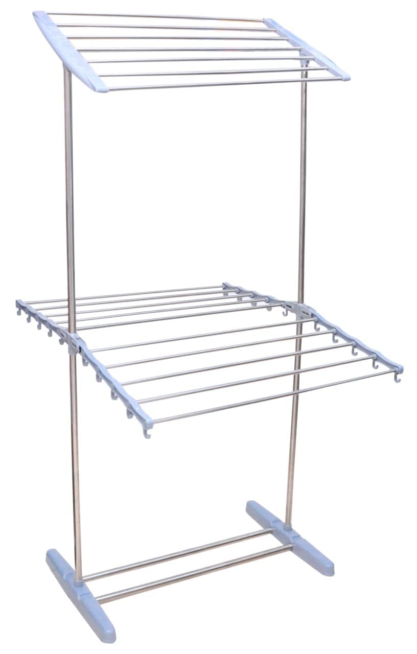 Multi-Functional 2 Layer Stainless Steel Foldable Cloth Dryer Stand Ra ...