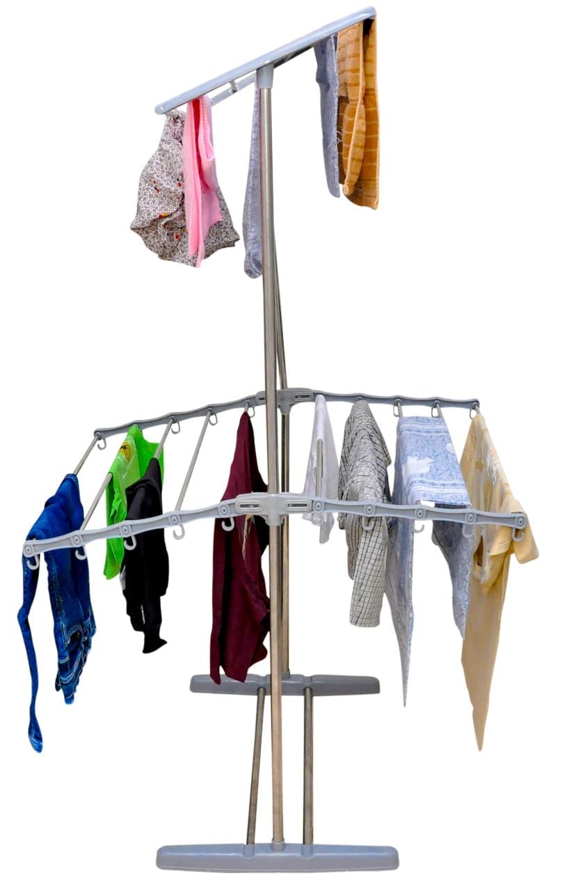 Multi-Functional 2 Layer Stainless Steel Foldable Cloth Dryer Stand Ra ...