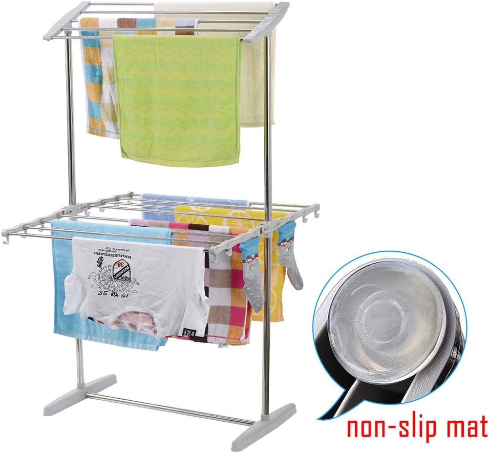 Multi-Functional 2 Layer Stainless Steel Foldable Cloth Dryer Stand Ra ...