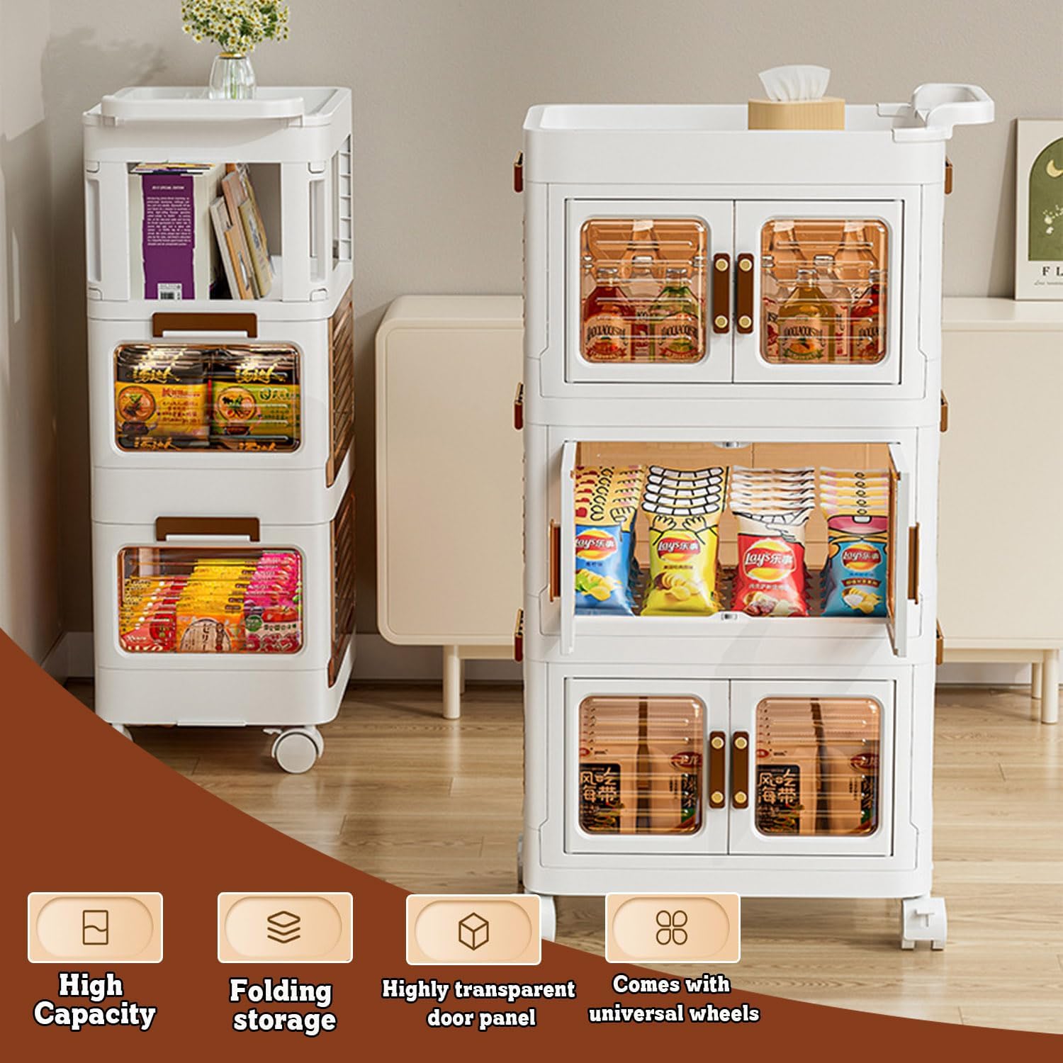 3 Levels Kitchen Trolley with Handles, Multi-Purpose Trolley with Lock ...