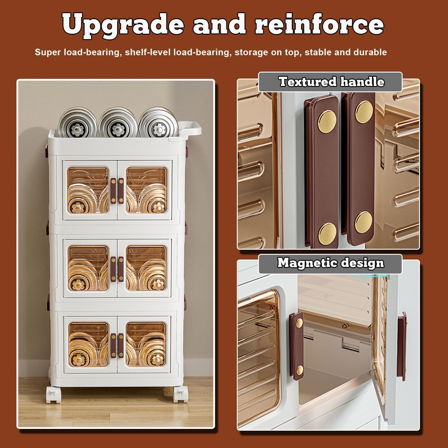 3 Levels Kitchen Trolley with Handles, Multi-Purpose Trolley with Lock ...